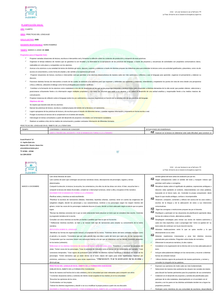 planificación anual PDL 2025 | PDF | Narración | Puntuación