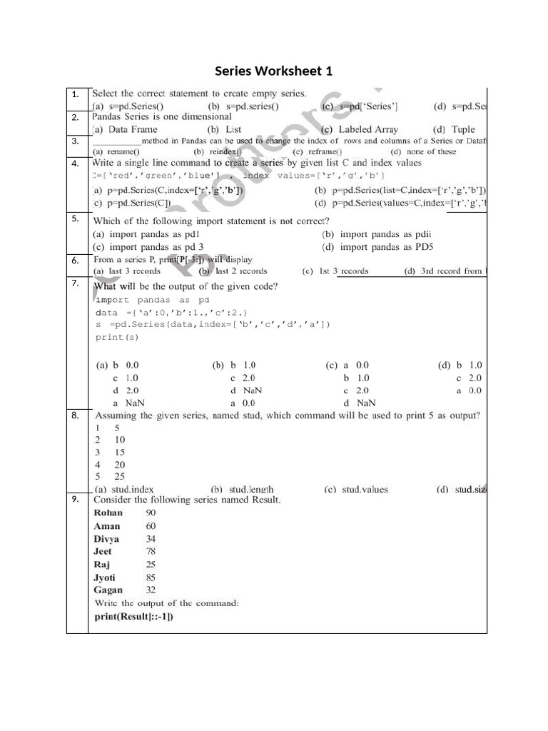 Series Worksheet 1 | PDF