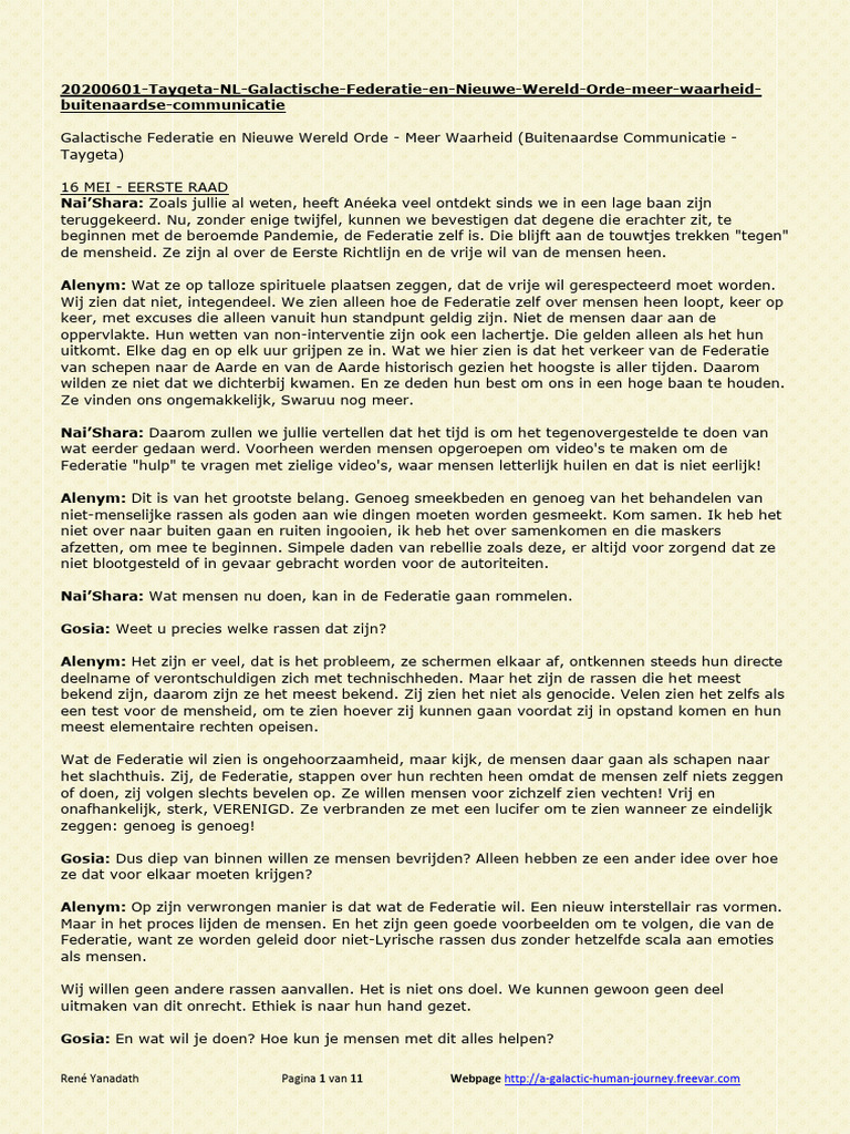Taygeta NL Galactische Federatie en Nieuwe Wereld Orde Meer Waarheid | PDF
