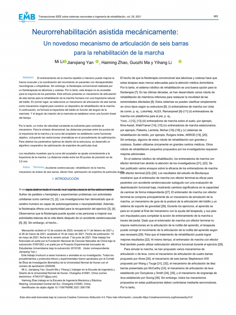Mechanically Assisted Neurorehabilitation A Novel Six-Bar Linkage ...