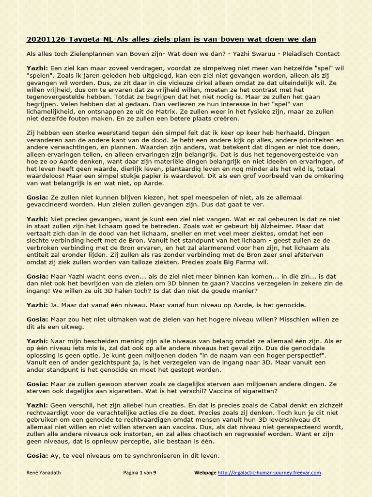 Taygeta NL Als Alles Ziels Plan Is Van Boven Wat Doen We Dan | PDF