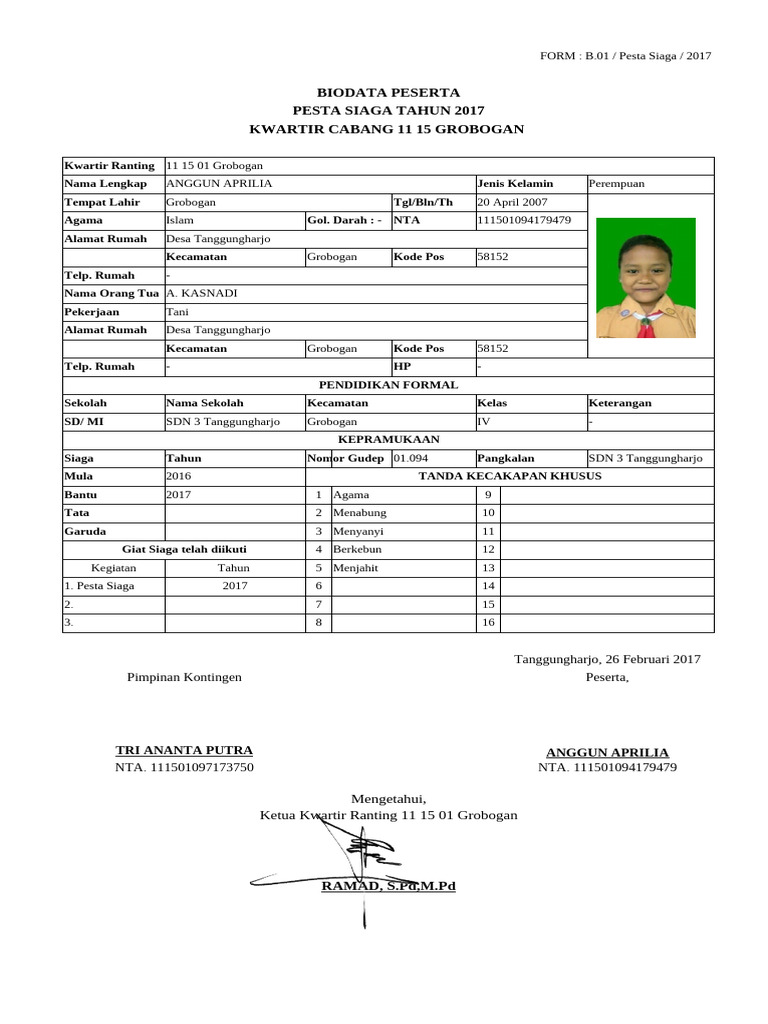 Biodata Peserta | PDF