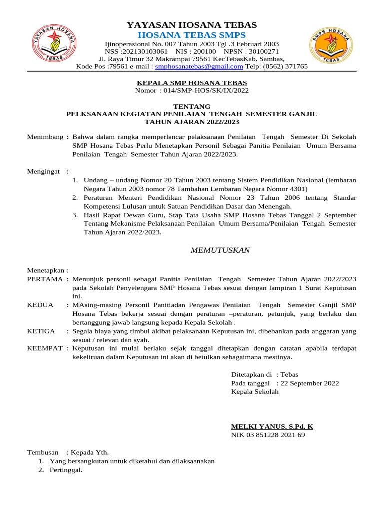 SK Pengawas Ulangan Semester Uts | PDF