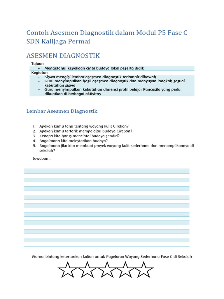 Contoh Asesmen Diagnostik Dalam Modul P5 Fase C SDN Kalijaga Permai | PDF