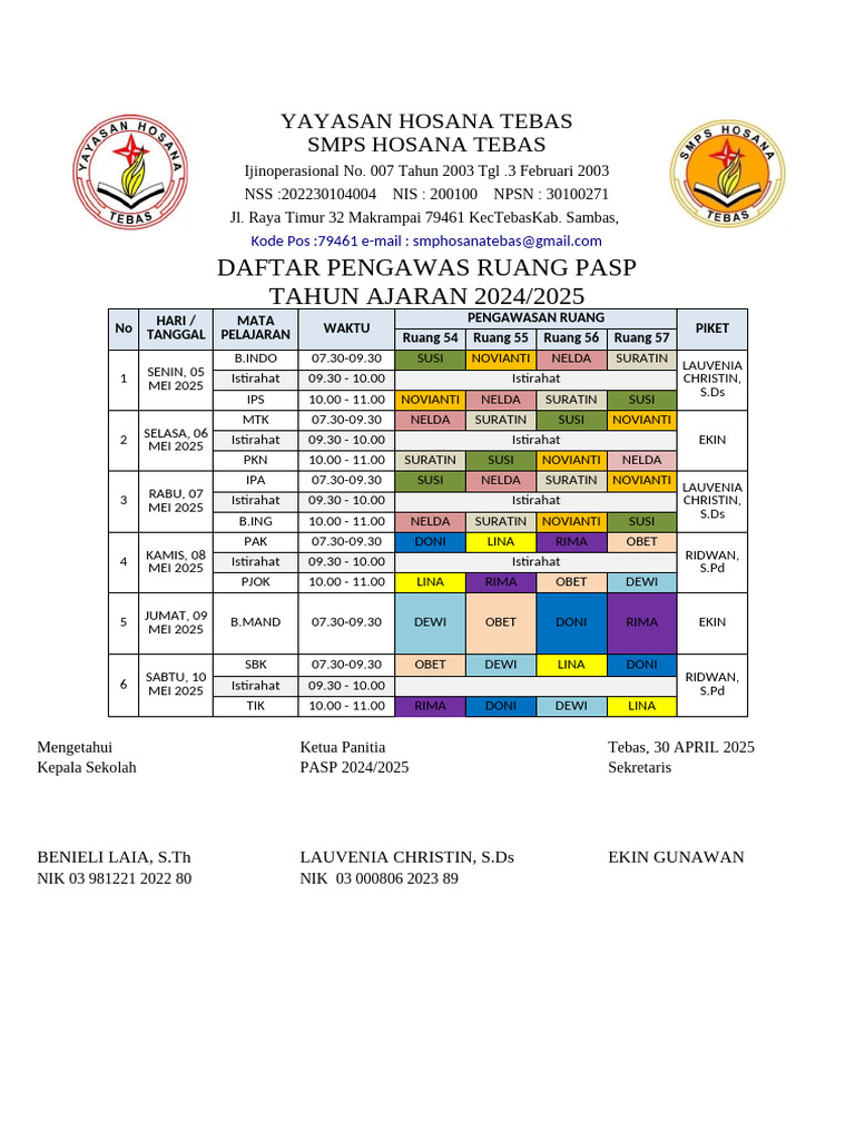 Jadwal Pengawas Pasp 2025 Smp | PDF