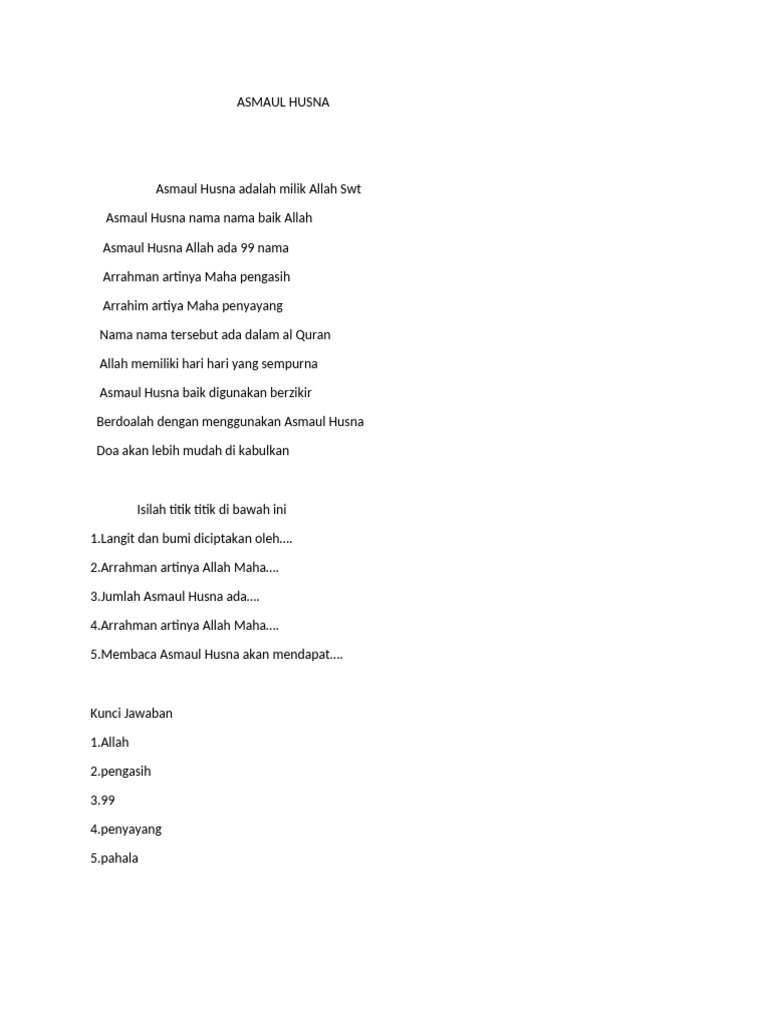 Asmaul Husna Bu Mumun Soal | PDF
