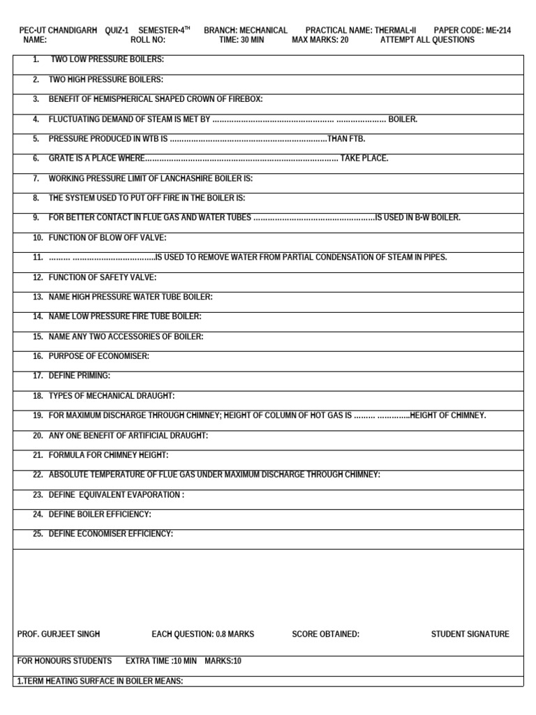 Thermal-Ii Quiz-1 Class Me-214 | PDF