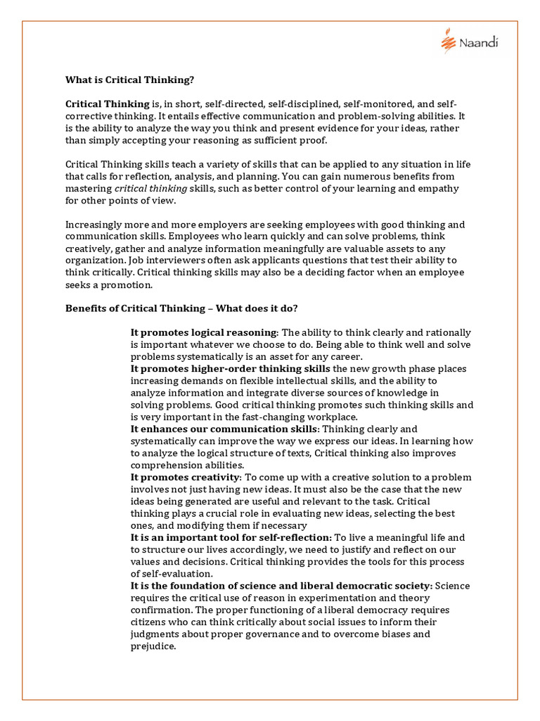 Benefits - Traits of Critical Thinking | PDF | Critical Thinking | Thought