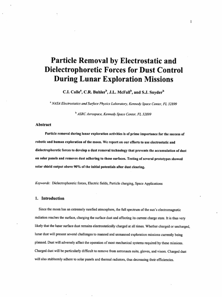 Particle Removal by Electrostatic and dielectrophoretic forces for dust control | PDF | Dipole ...