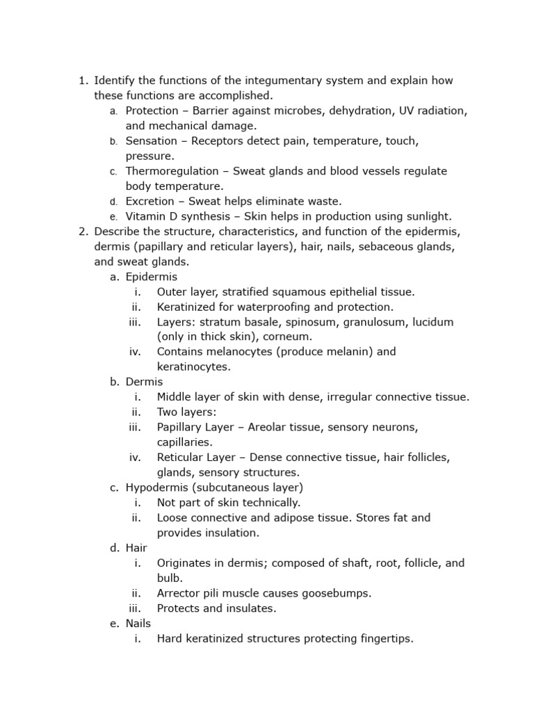 Chapter 5 Learning Objectives - Notes | PDF | Skin | Morphology (Biology)