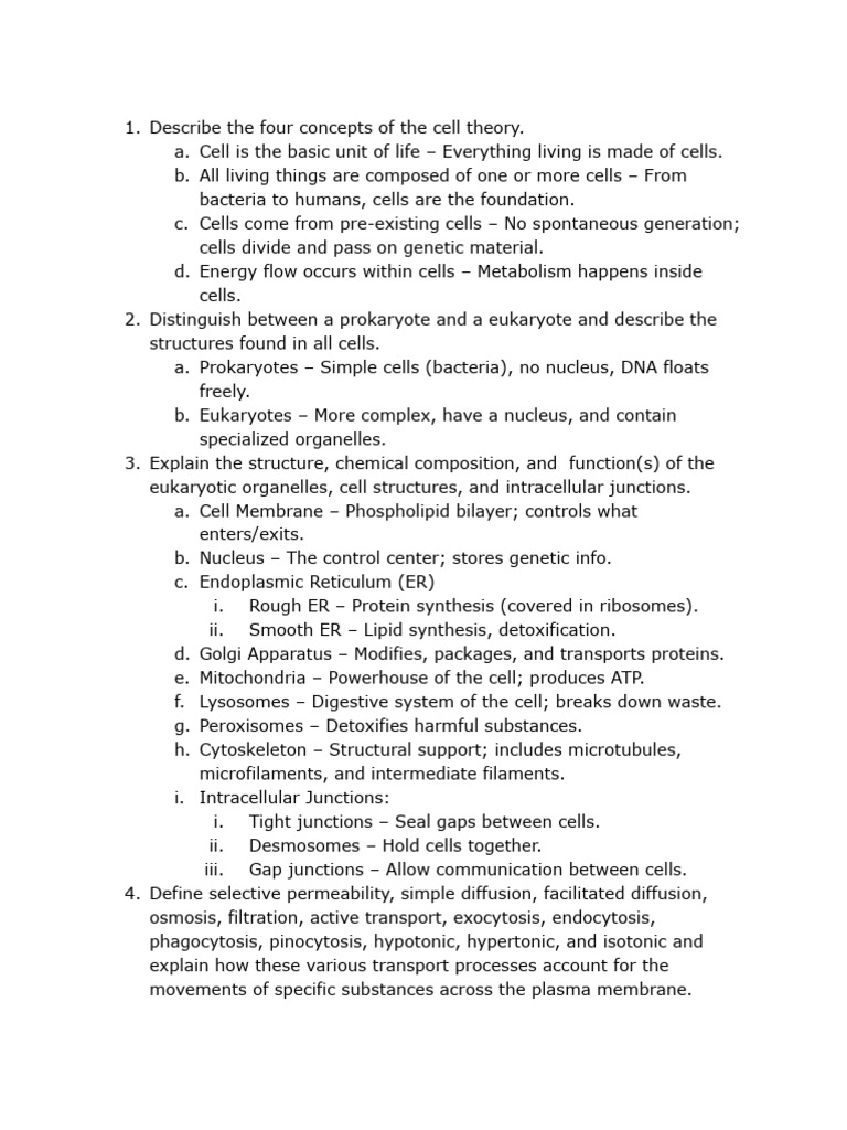 Chapter 3 - Learning Objectives - Notes | PDF | Cell (Biology) | Cell ...