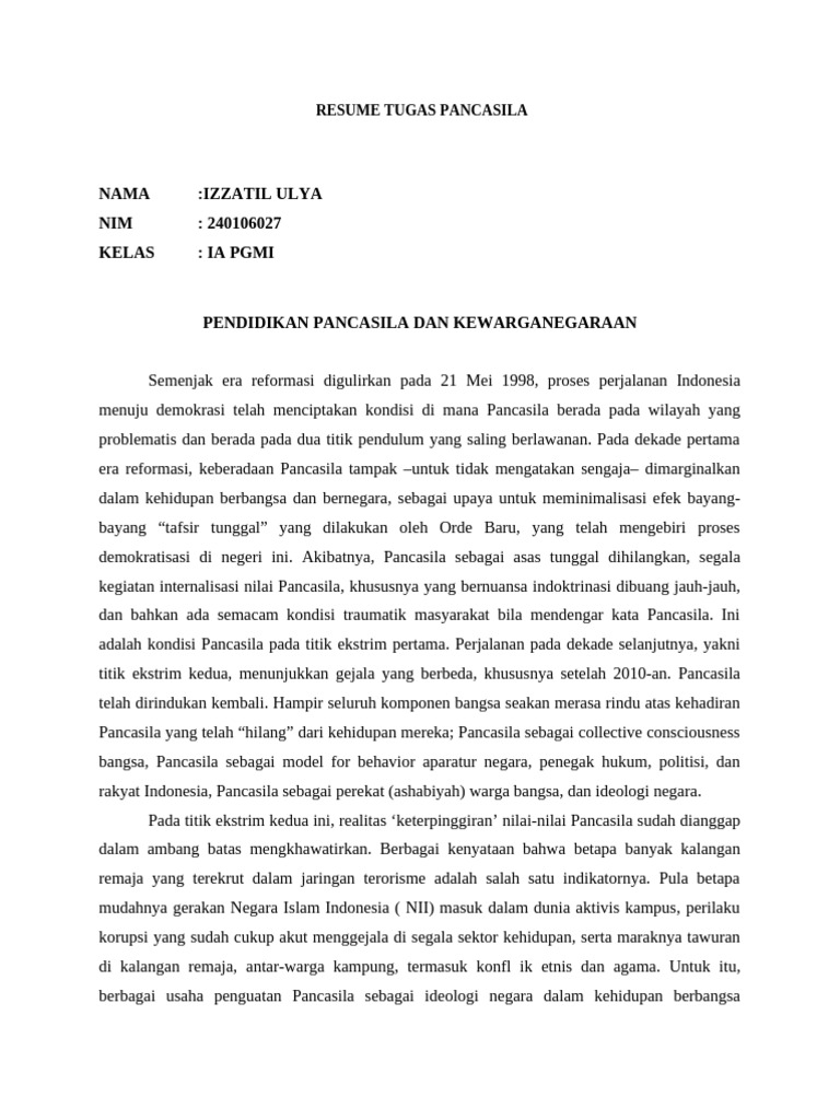 Resume Tugas Pancasila | PDF