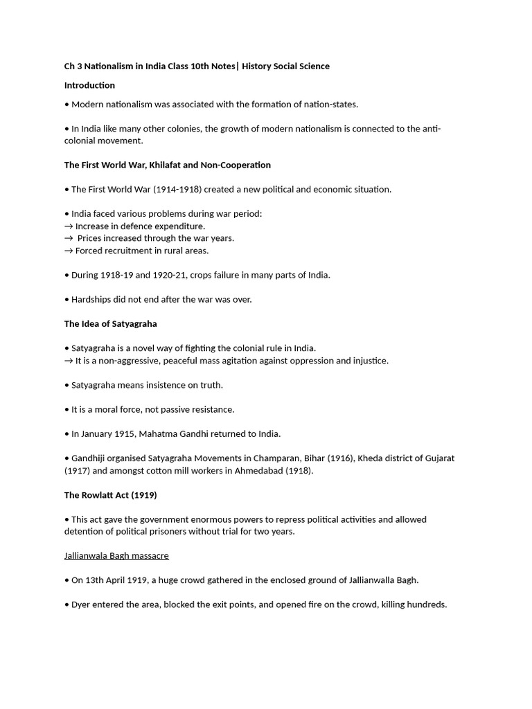 Nationalism in India: Class 10 Notes | PDF | Mahatma Gandhi | Indian ...