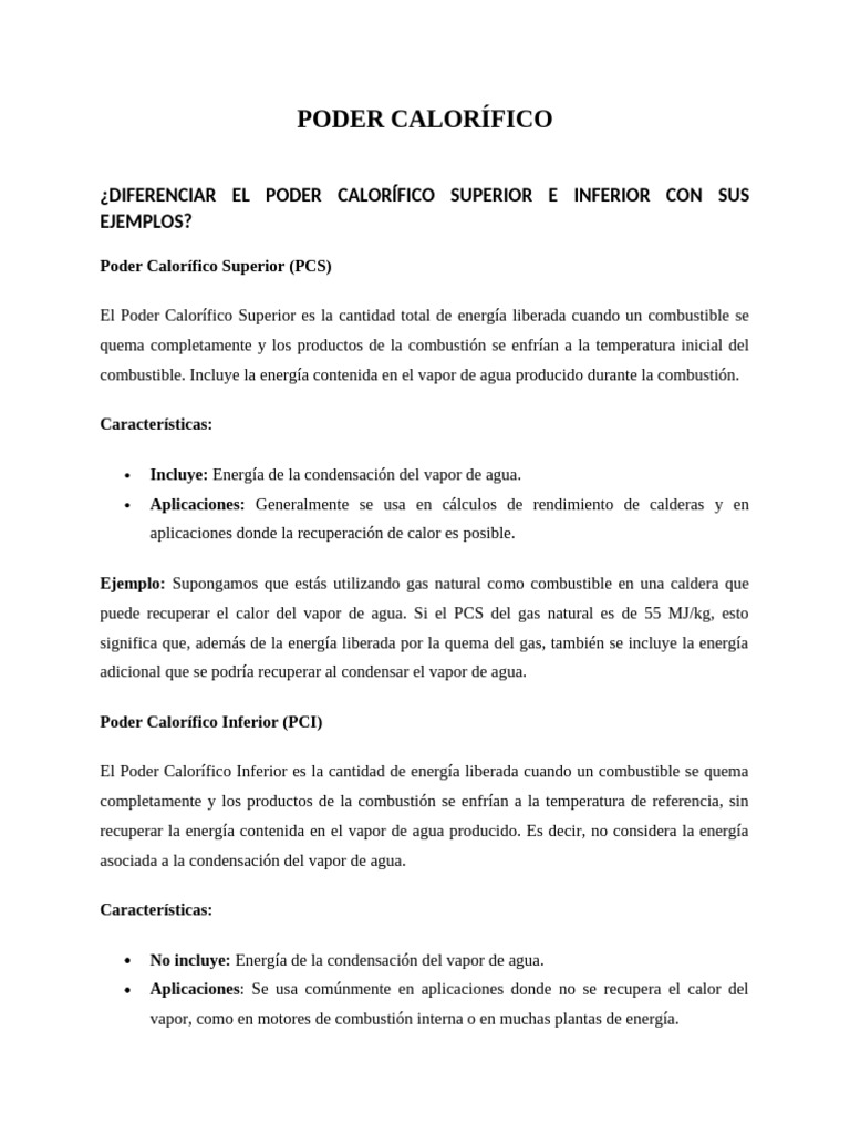 Poder Calorífico | PDF | Combustibles | Condensación