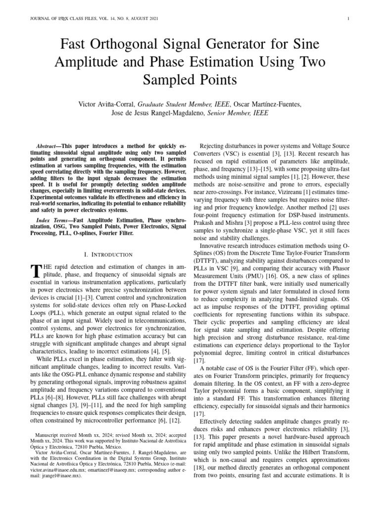 Fast Orthogonal Signal Generator For Sine Amplitude and Phase Estimation Using Two Sampled ...