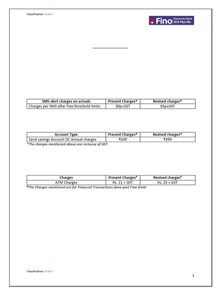 Important Notice: SMS Alert Charges On Actuals Present Charges Revised ...