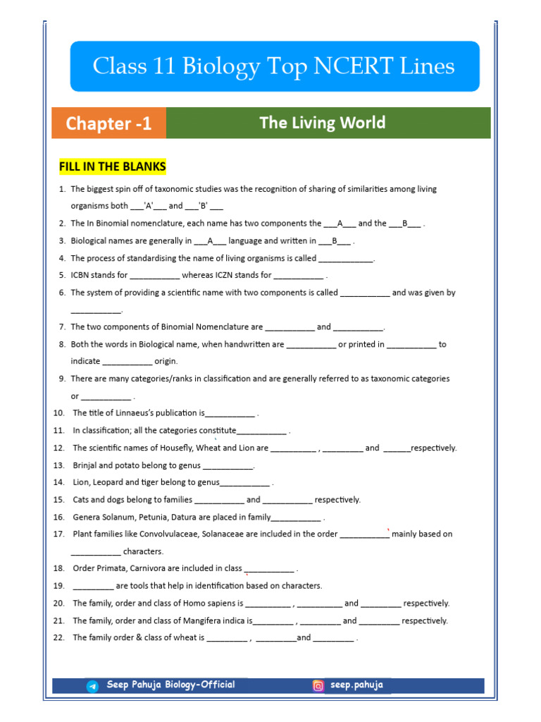 11TH - Fill in The Blanks Biology | PDF | Cell Membrane | Endoplasmic ...