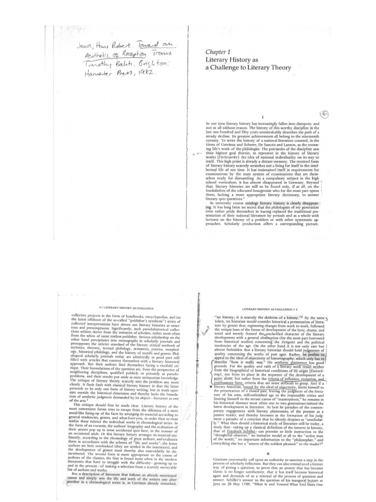 Jauss Towards Reception Capitulo1 Theses | PDF