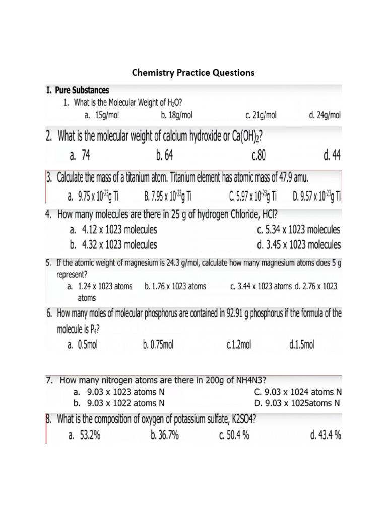 Chemistry Practice Questions | PDF