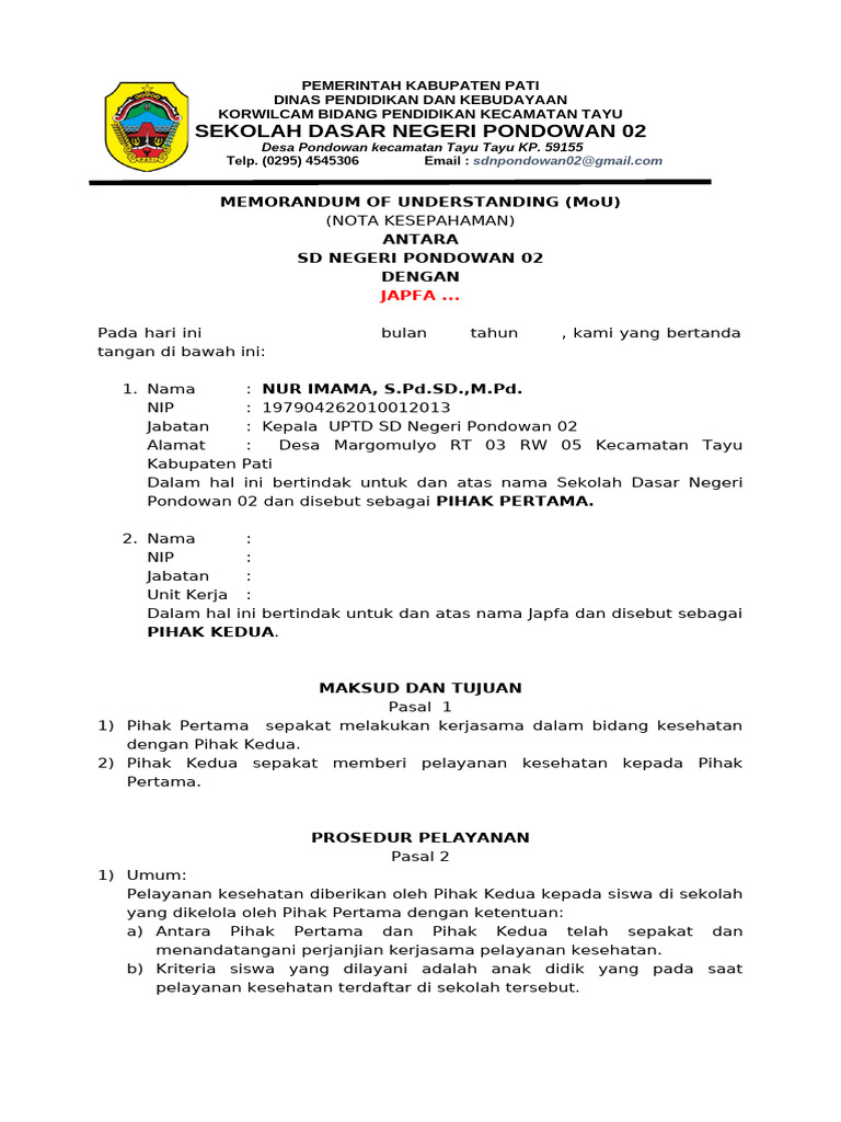 Draf MOU Japfa | PDF