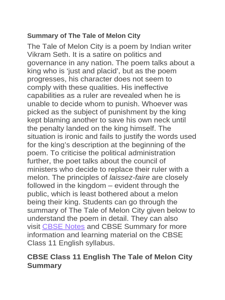 Summary of The Tale of Melon City | PDF
