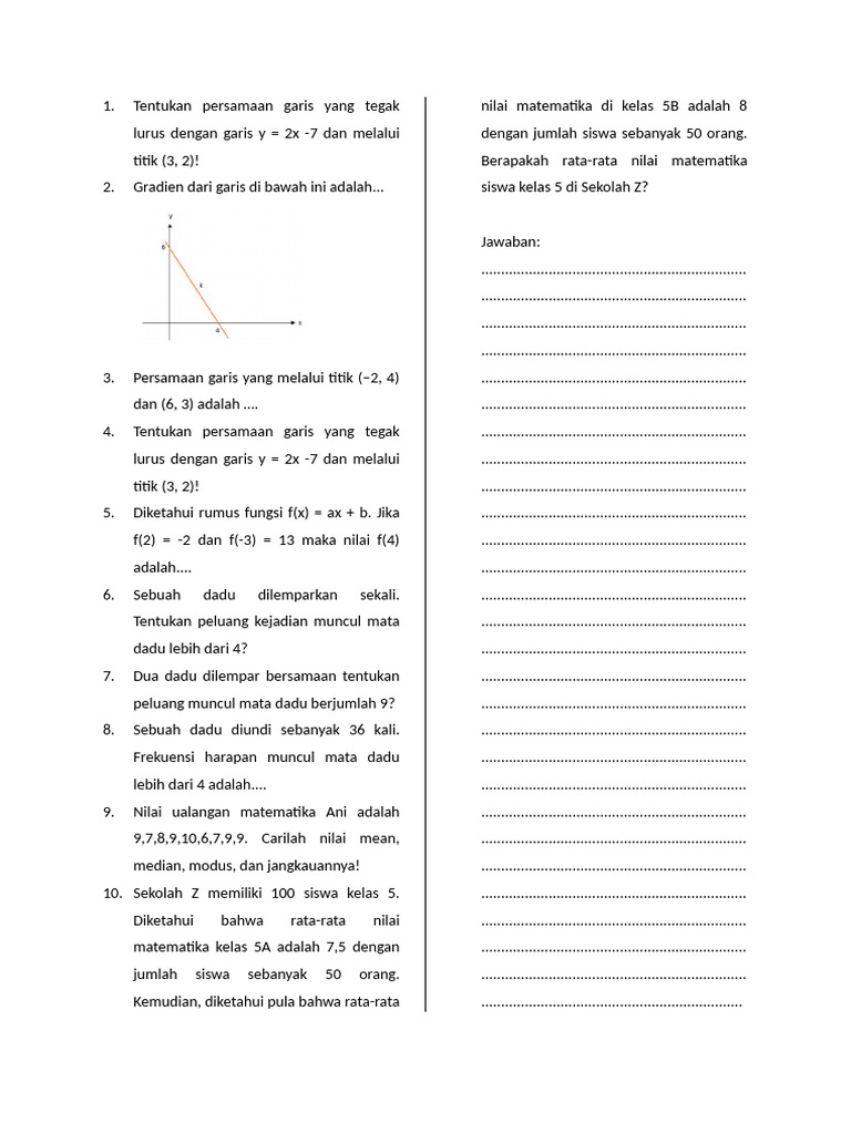 Soal Persamaan Garis Lurus | PDF