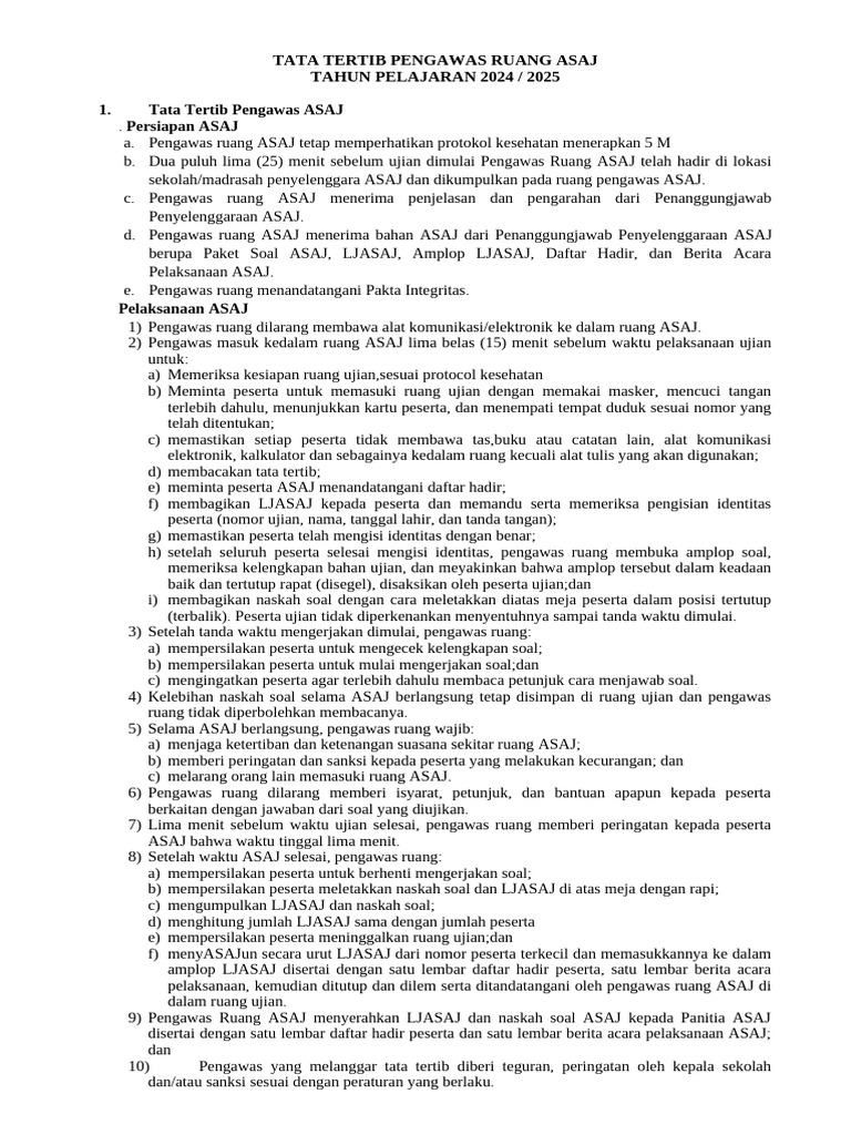 TATA TERTIB PENGAWAS DAN PESERTA DIDIK RUANG ASAJ 2025 | PDF