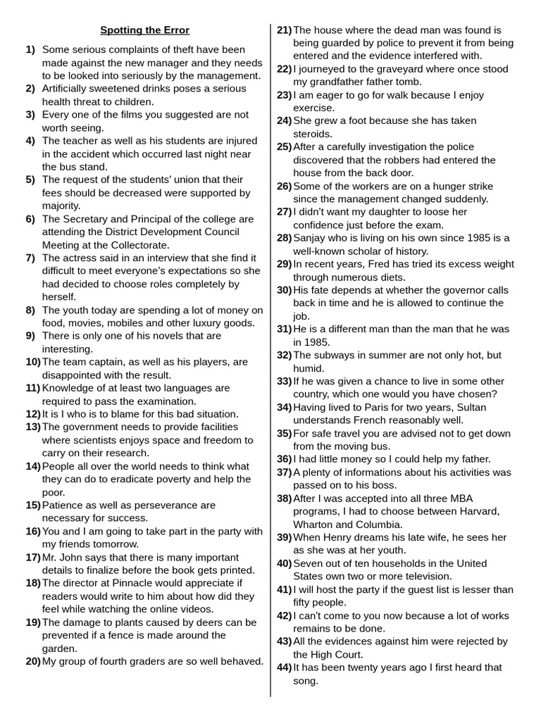 Spotting The Error Questions | PDF