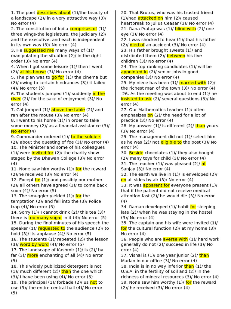 Prepositions Practice Questions | PDF