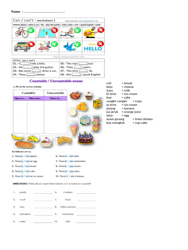 g1 Can, Cant, Want, Need, Countable, Uncountable | PDF