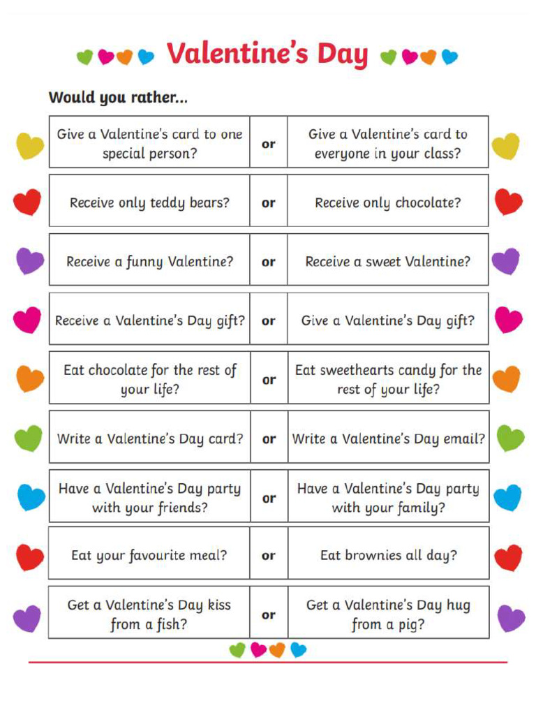 Valentines - Would You Rather | PDF