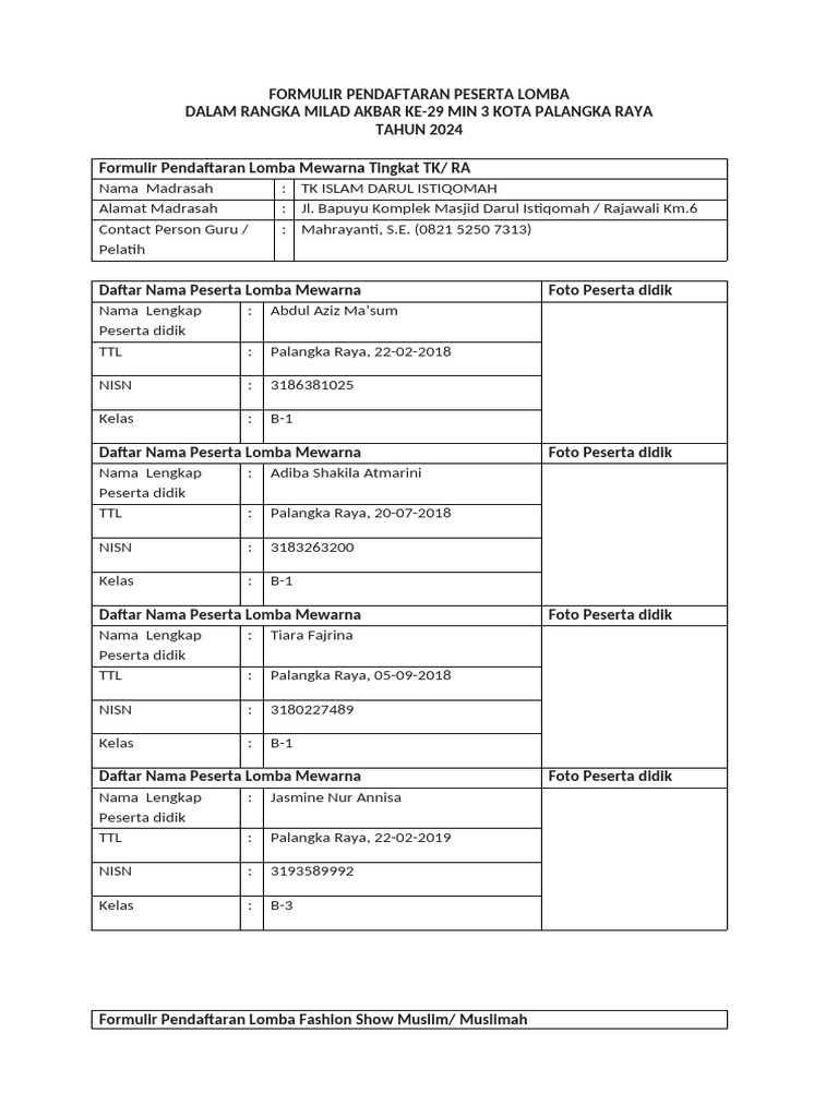 Formulir Pendaftaran | PDF