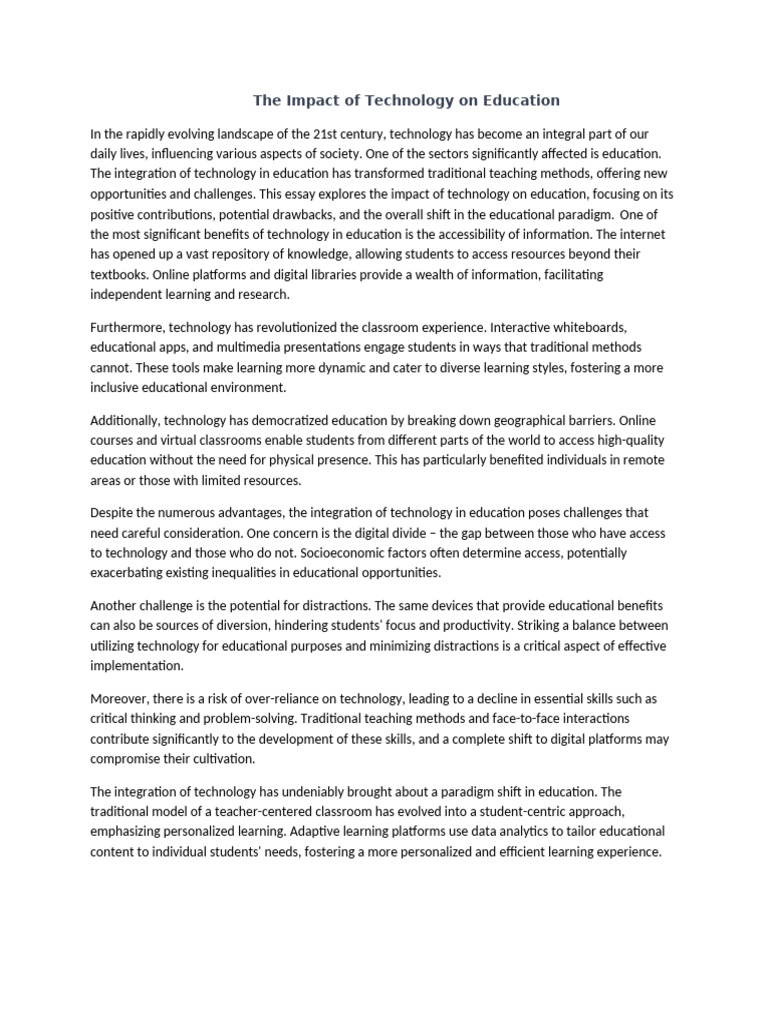 The Impact of Technology On Education | PDF | Learning | Human ...