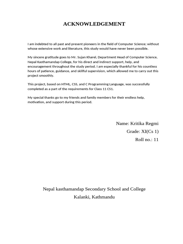 Acknowledgement - Maths | PDF