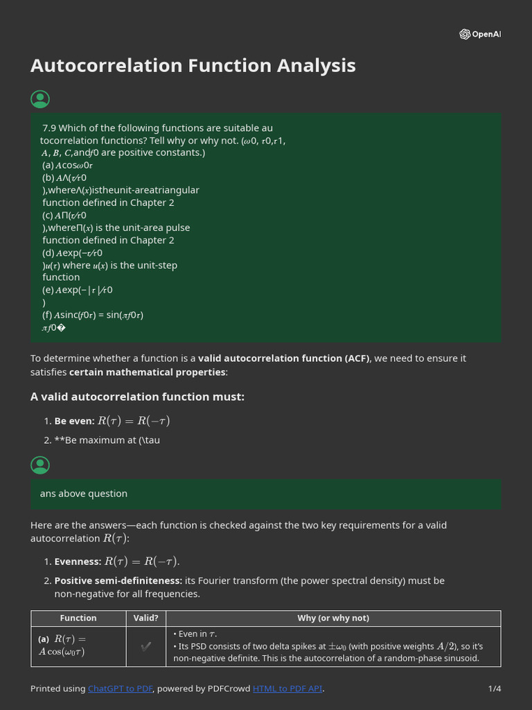 Autocorrelation Function Analysis | PDF | Spectral Density ...