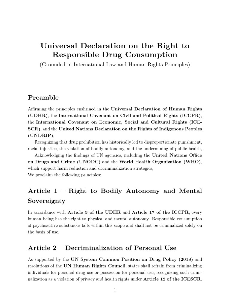 Universal Declaration On The Right To Responsible Drug Consumption ...
