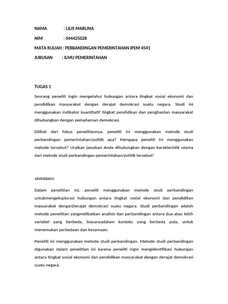 Tugas 1 Perbandingan Pemerintahan Lilis Marlina | PDF