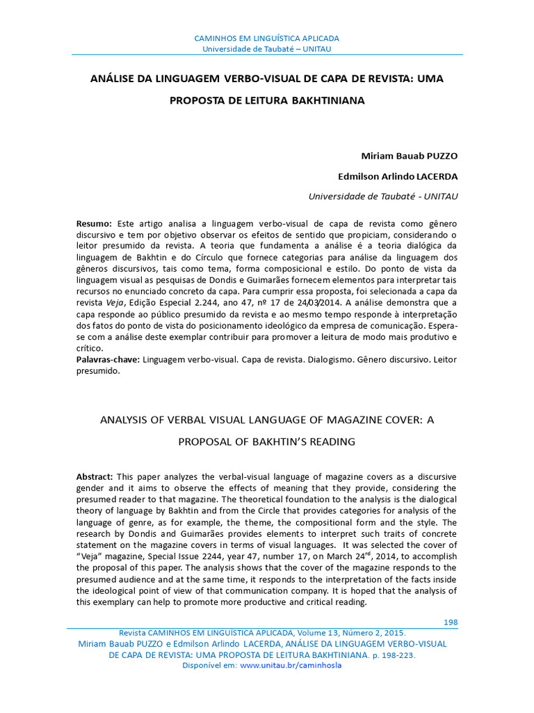 Alecio, 10a - 2061 - ANÁLISE DA LINGUAGEM VERBO-VISUAL DE CAPA DE REVISTA - Ok | PDF | Discurso ...