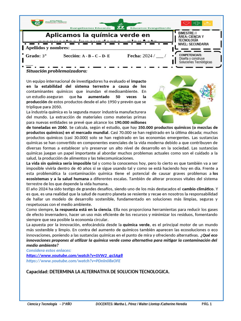 Ficha Diseña La Alternativa de Solución3° IBIM (Juan Diego Arrasco Roncal 3A) | PDF | Residuos ...