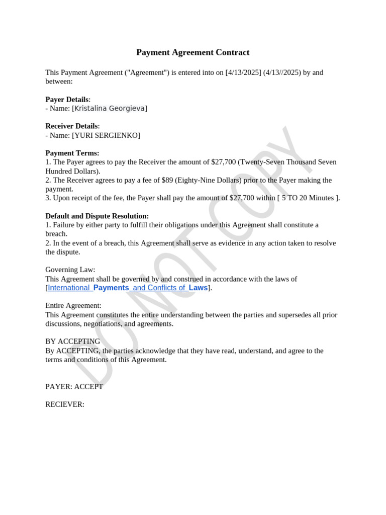 Payment Agreement Contract | PDF