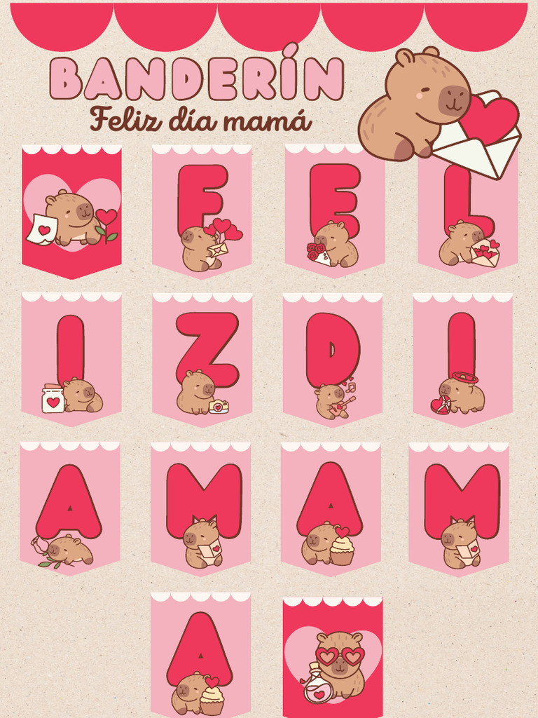 Banderín para Salón de Clases Febrero San Valentín Ilustrado Capibara ...