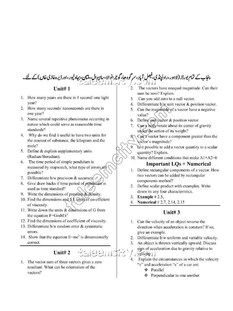 1st Year Guess Physics 2023 | PDF