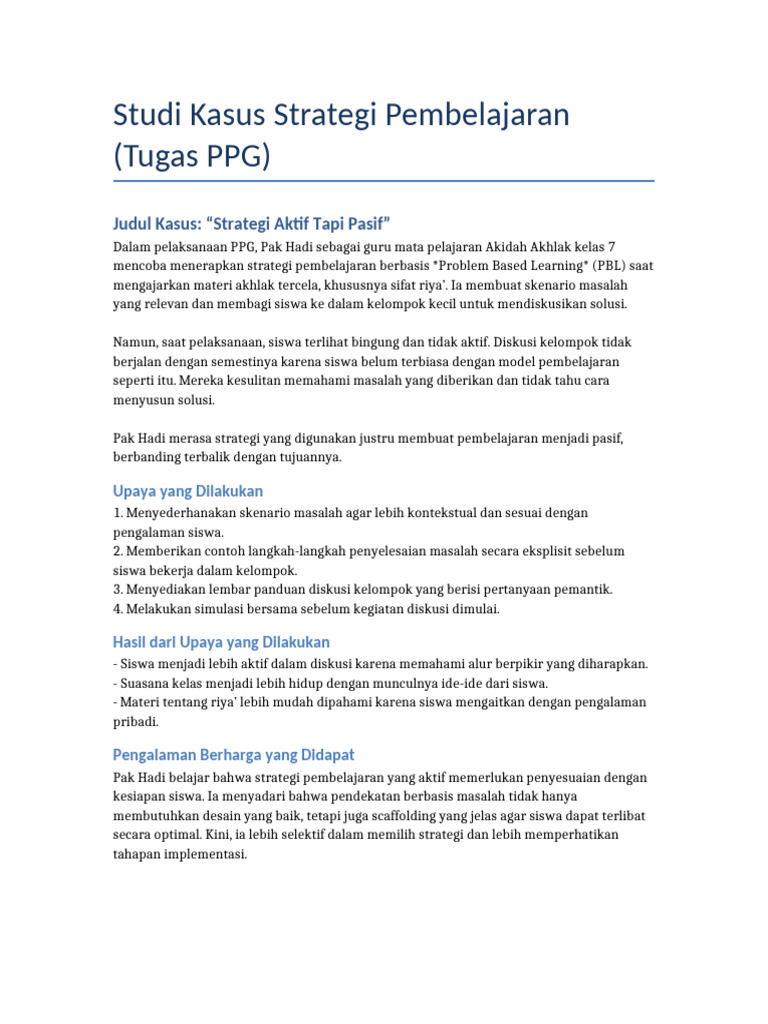 Studi Kasus Strategi Pembelajaran PPG | PDF
