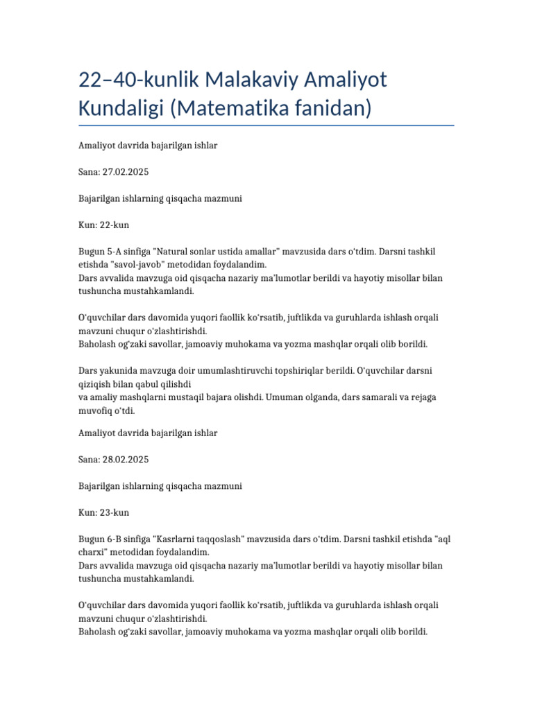 22-40 Kun Kundalik | PDF