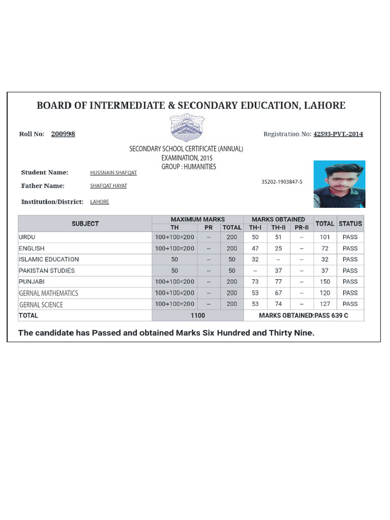 2015 Humanities SSC Exam Results | PDF