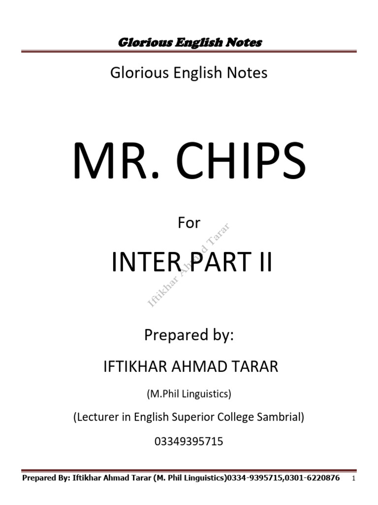 Mr. Chips: English Notes for Inter Part II | PDF