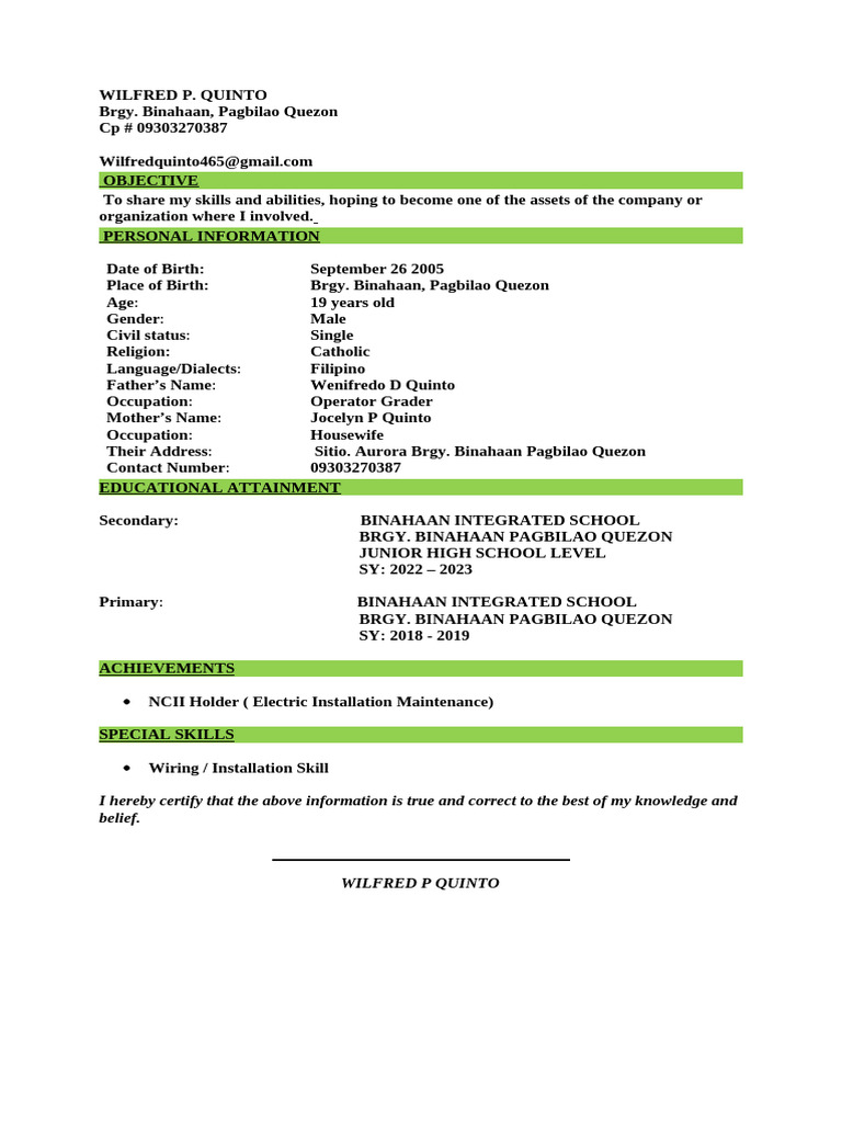 Resume Shs | PDF