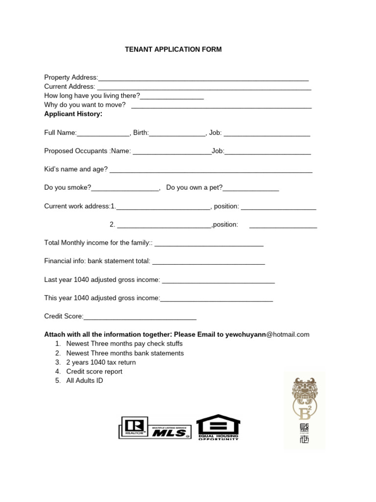 Tenant Application Form (b2) | PDF