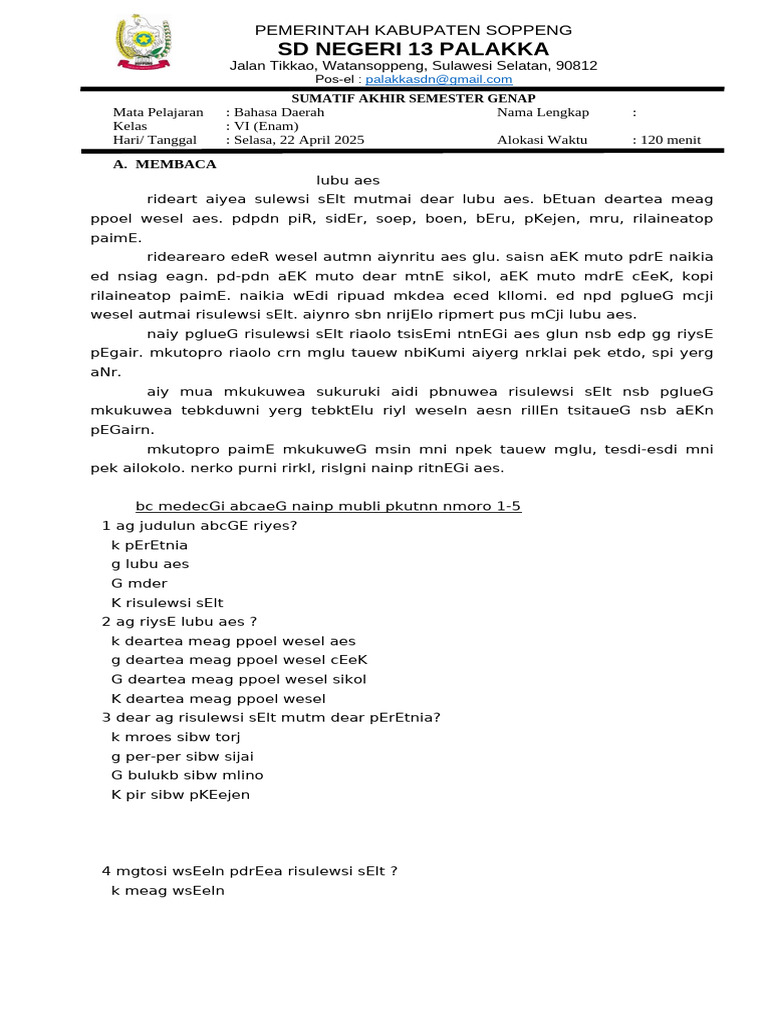 Soal Bhs Daerah Indah | PDF