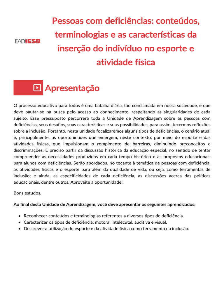 A09 U Iii Pessoas Com Deficiências Conteúdos Terminologias E As